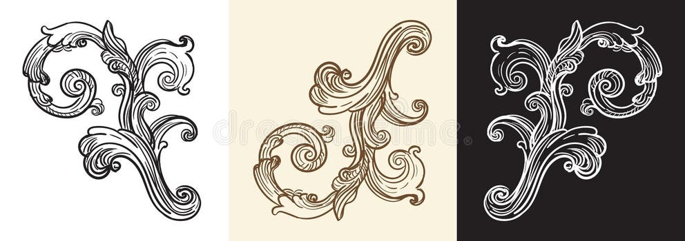 Set of Engraving Baroque Design Element Set Illustration Stock Vector ...