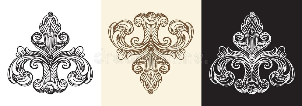 Set of Engraving Baroque Design Element Set Vector Illustration Stock ...