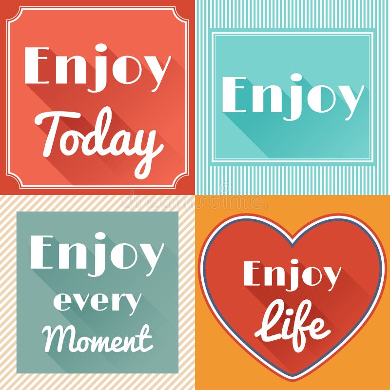 Set of Enjoy Life Motivating Retro Cards Design Stock Vector ...
