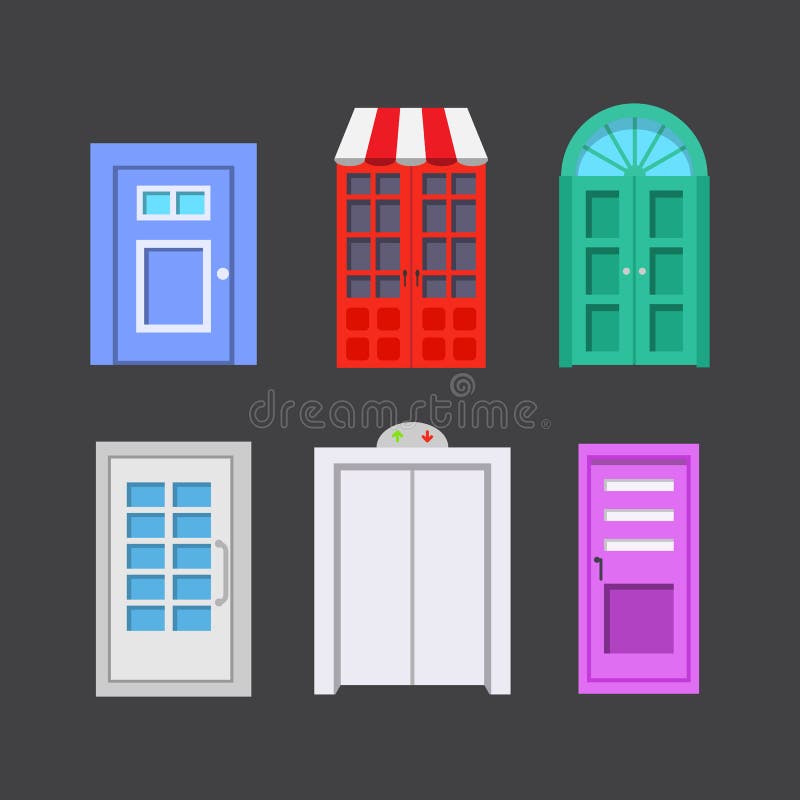 Set Entrance Door Front View. Homes and Buildings Vector Element in ...