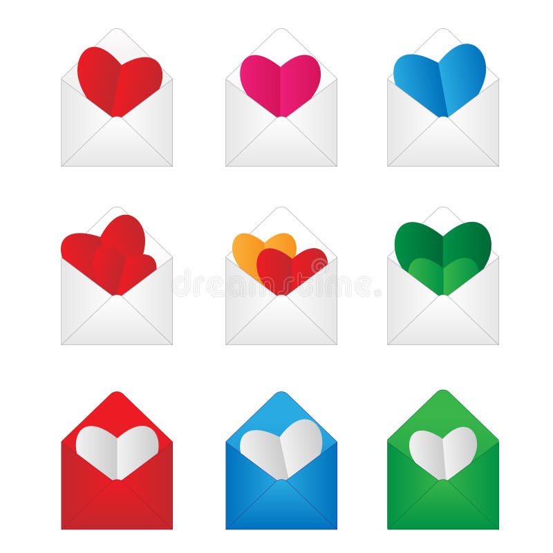 Set Envelop with Paper Hearts Inside Stock Illustration - Illustration ...