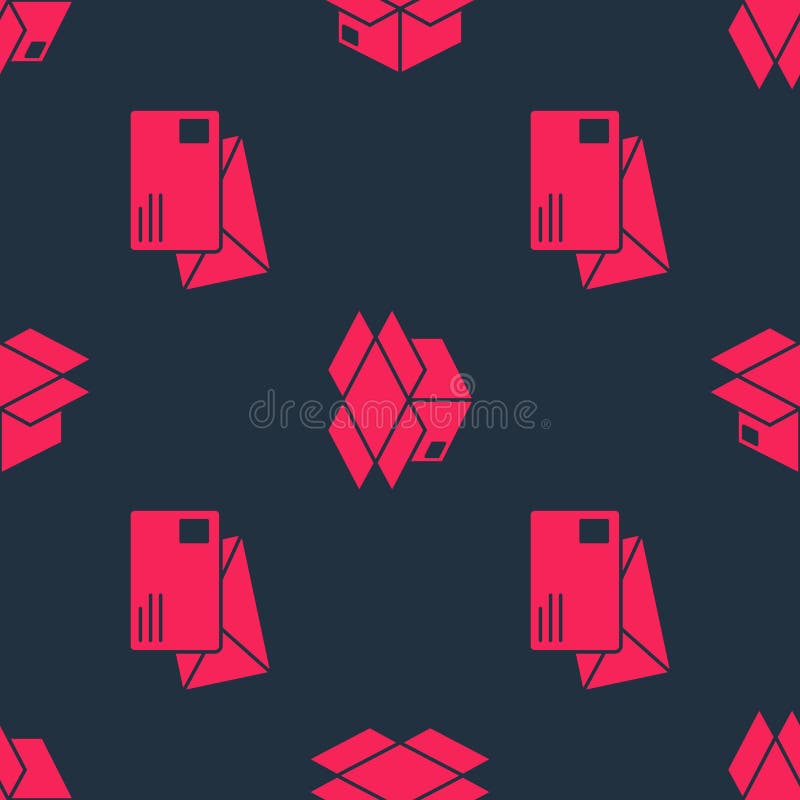 Set Envelope and Carton Cardboard Box on Seamless Pattern. Vector Stock ...
