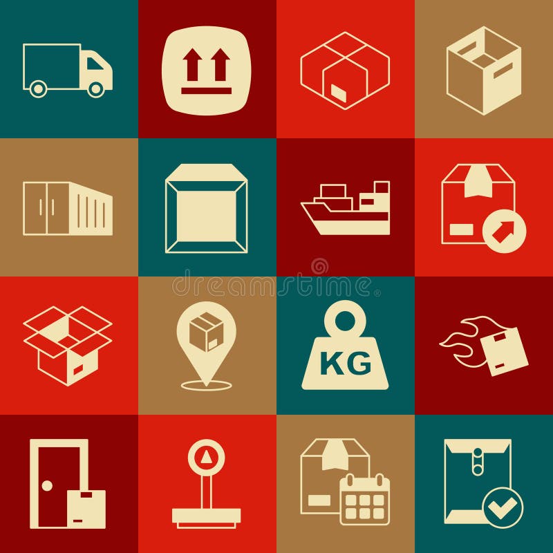 Set Envelope and Check Mark, Carton Cardboard Box, Container, Delivery ...