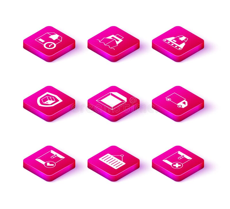 Set Envelope and Check Mark, Container on Crane, Delivery Security with ...