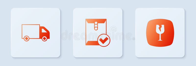 Set Envelope and Check Mark, Delivery Cargo Truck and Fragile Broken ...