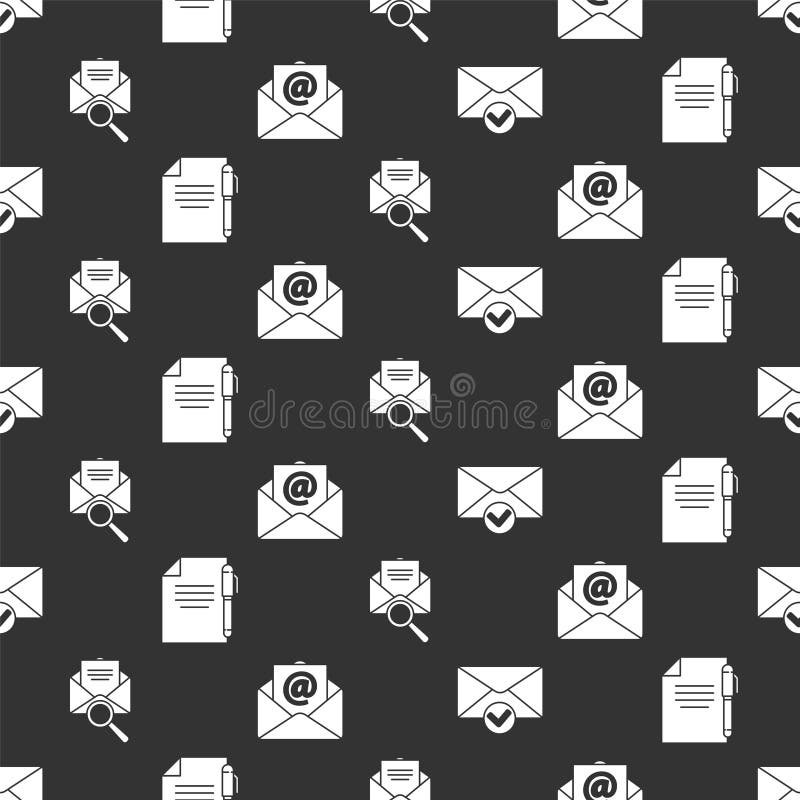 Set Envelope and Check Mark, Document and Pen, Envelope with Magnifying ...