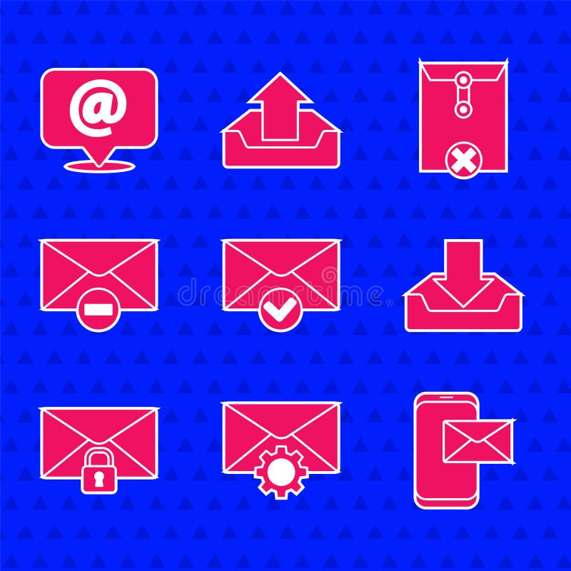 Set Envelope and Check Mark, Setting, Mobile Envelope, Download Inbox, Mail Message Lock ...