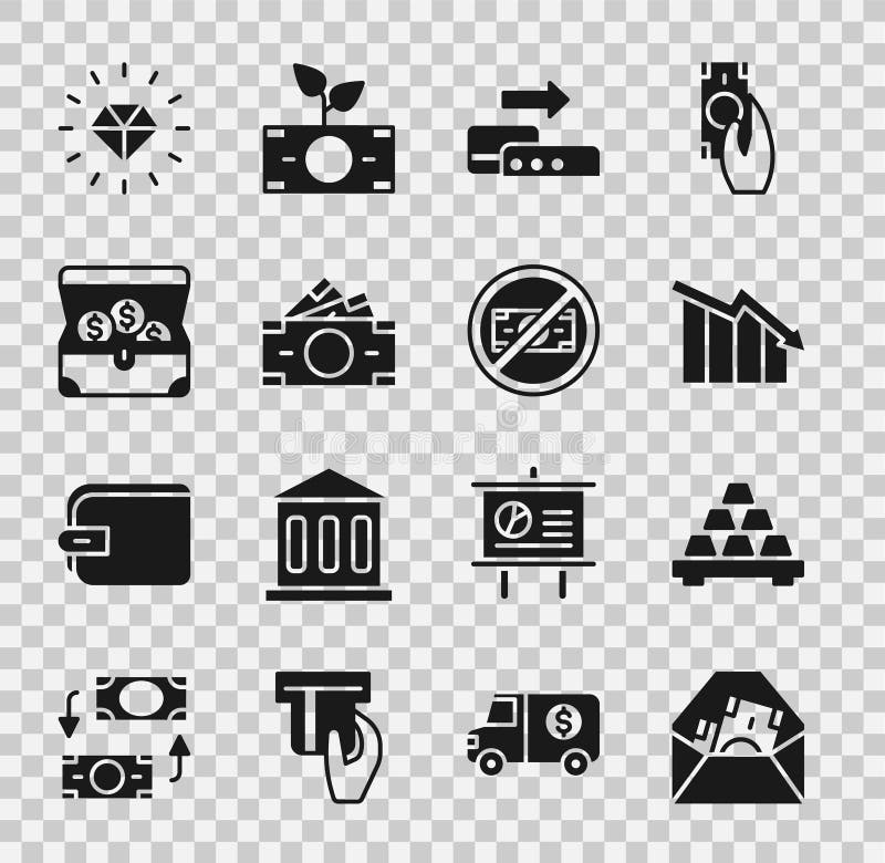 Set Envelope with Dollar Symbol, Gold Bars, Financial Growth Decrease, Pos Terminal, Stacks ...