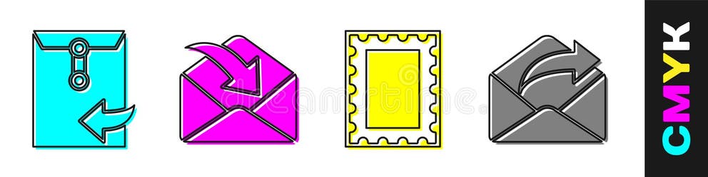 Set Envelope, Envelope, Postal Stamp and Outgoing Mail Icon. Vector ...