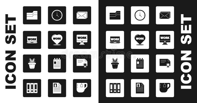 Set Envelope, Heart with Text Work, Laptop, Document Folder, Monitor ...