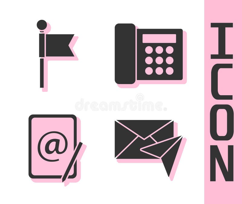Set Envelope, Location Marker, Mail and E-mail and Telephone Icon ...
