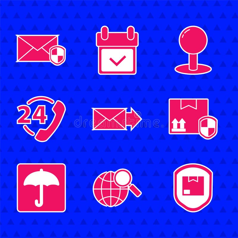 Set Envelope, Magnifying Glass with Globe, Delivery Pack Security Shield, Umbrella, Telephone 24 ...