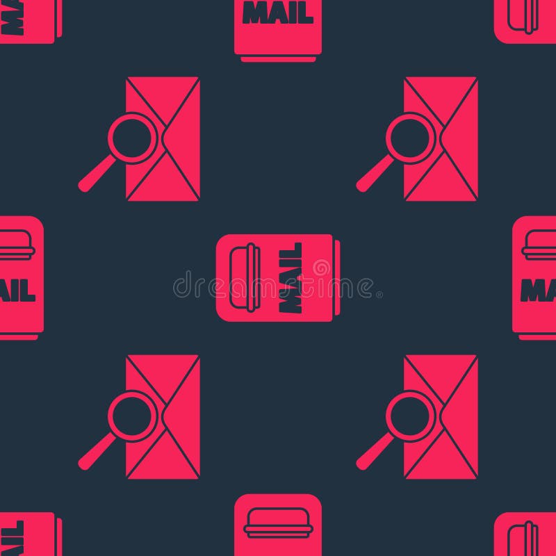Set Envelope with Magnifying Glass and Mail Box on Seamless Pattern ...