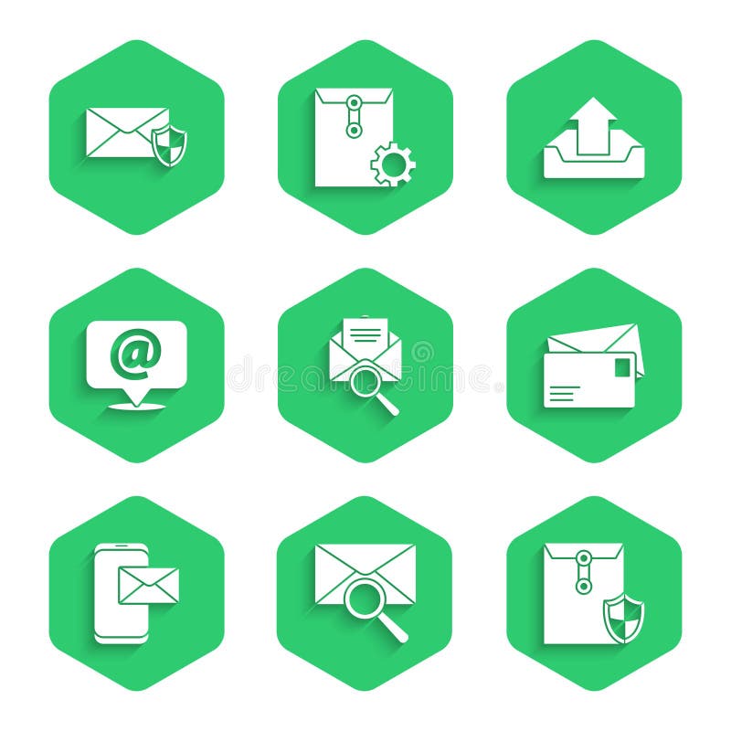 Set Envelope with Magnifying Glass, Shield, Mobile and Envelope, Mail E ... Set Envelope with Magnifying Glass, Shield, Mobile and Envelope, Mail E ...