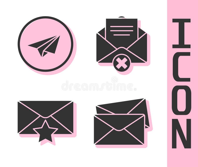 Set Envelope, Paper Plane, Envelope with Star and Delete Envelope Icon ...