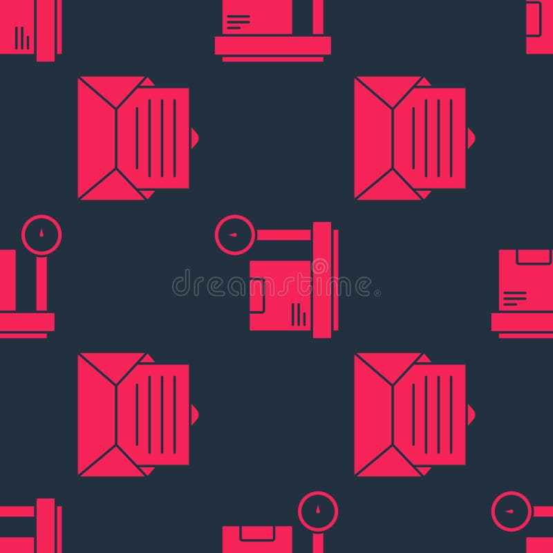 Set Envelope and Scale with Cardboard Box on Seamless Pattern. Vector ...