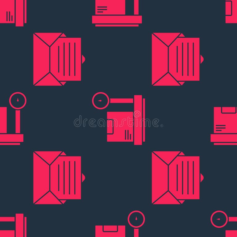 Set Envelope and Scale with Cardboard Box on Seamless Pattern. Vector ...