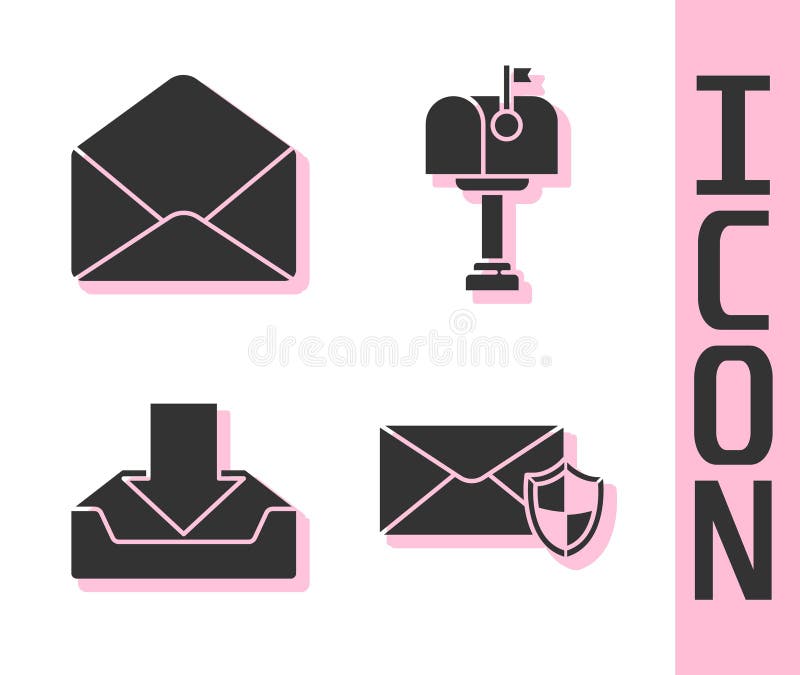 Set Envelope with Shield, Envelope, Download Inbox and Mail Box Icon ... Set Envelope with Shield, Envelope, Download Inbox and Mail Box Icon ...