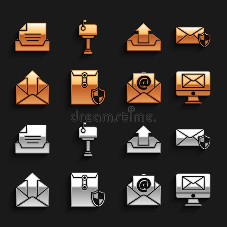 Set Envelope with Shield, Monitor and Envelope, Mail E-mail, Outgoing, Upload Inbox, Drawer ...