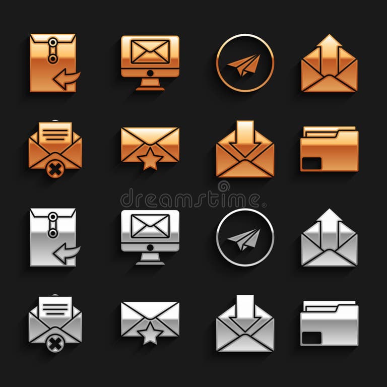 Set Envelope with Star, Outgoing Mail, Document Folder, Delete Envelope ...