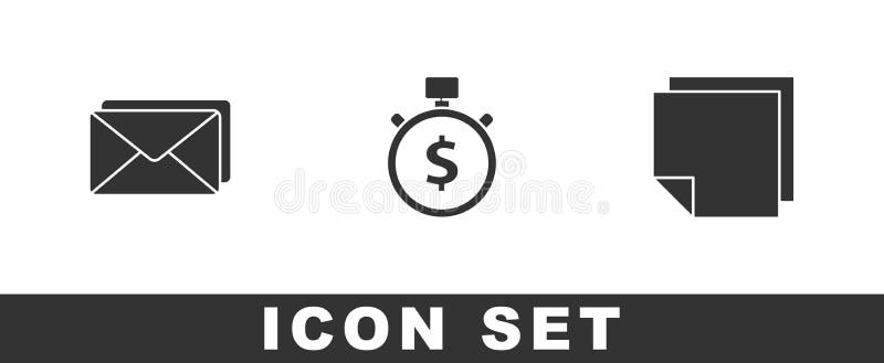 Set Envelope, Time is Money and Post Note Stickers Icon. Vector Stock ...