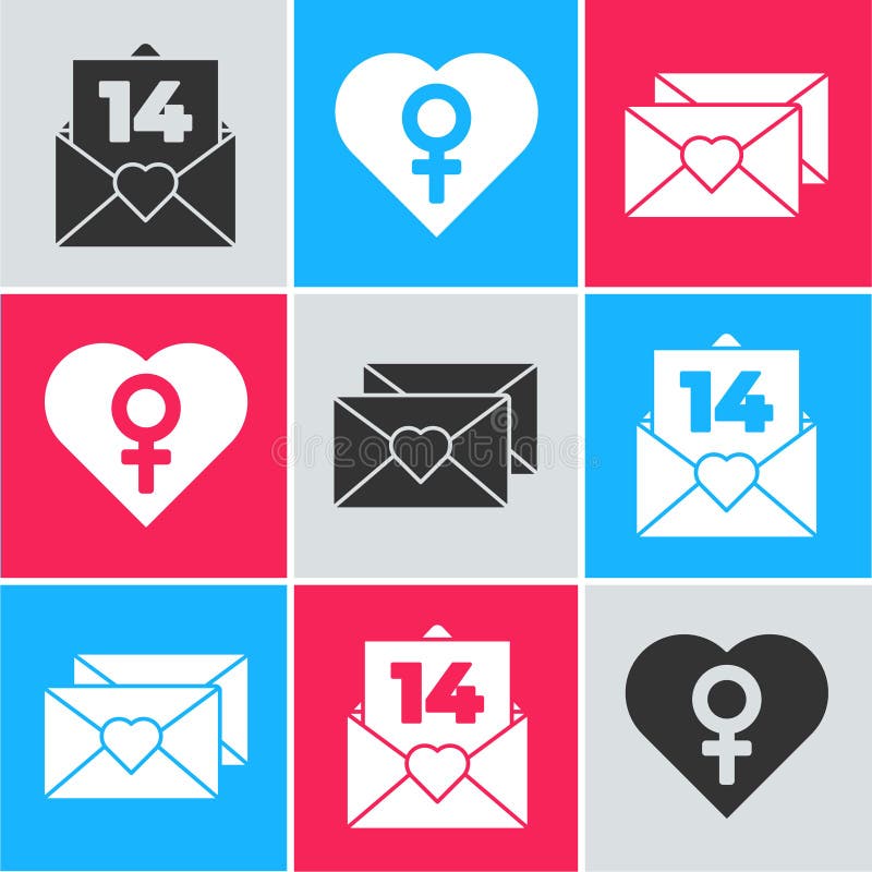 Set Envelope with Valentine Heart, Heart with Female Gender and ... Set Envelope with Valentine Heart, Heart with Female Gender and ...