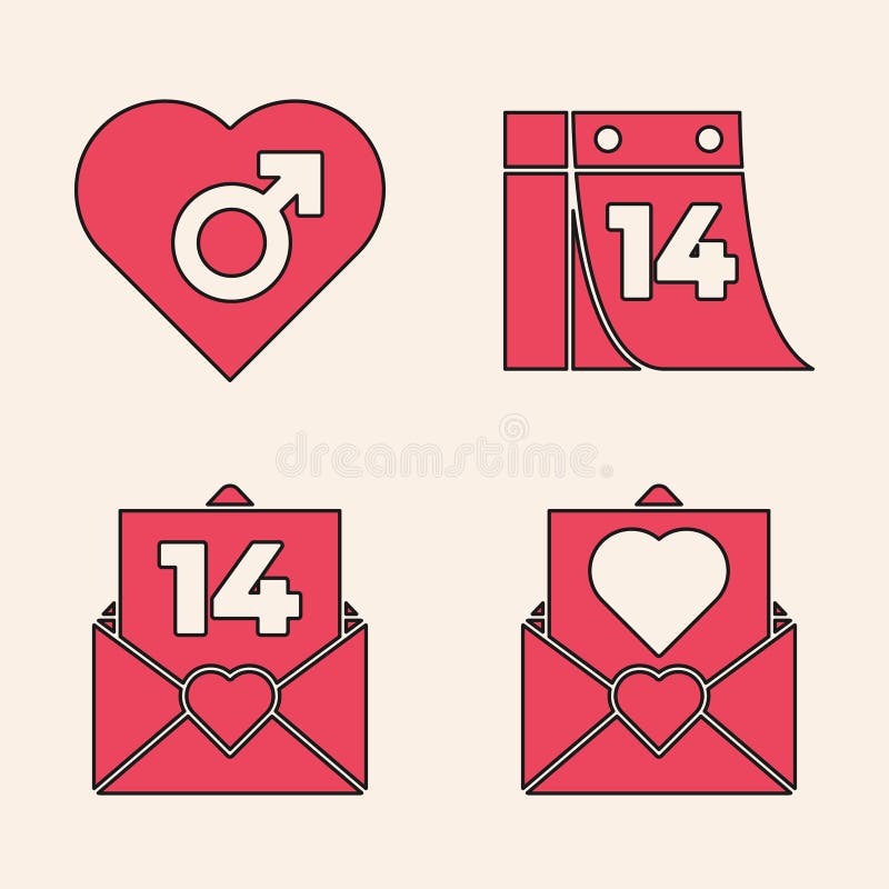 Set Envelope with Valentine Heart, Heart with Male Gender, Calendar ... Set Envelope with Valentine Heart, Heart with Male Gender, Calendar ...
