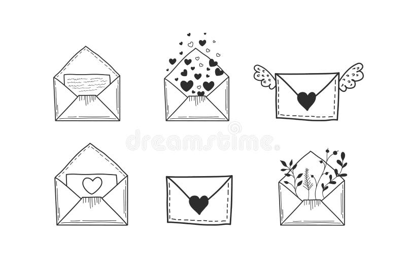 A Set of Envelopes. Vector Illustration of Hands in Doodle Style Stock ...
