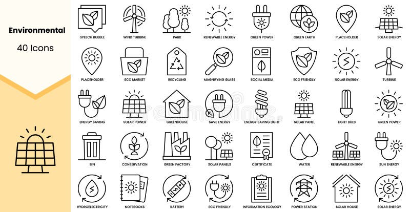 Set of Environmental Icons. Simple Line Art Style Icons Pack Stock ...