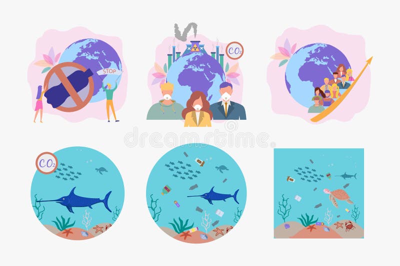 Set of 6 Environmental Protection Illustration. Save the Planet Stock ...