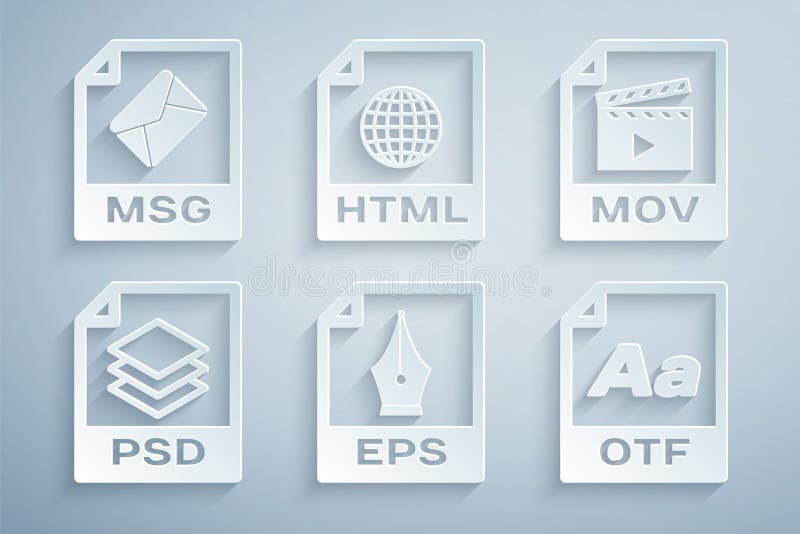 Set EPS File Document, MOV, PSD, OTF, HTML and MSG Icon. Vector Stock ... Set EPS File Document, MOV, PSD, OTF, HTML and MSG Icon. Vector Stock ...