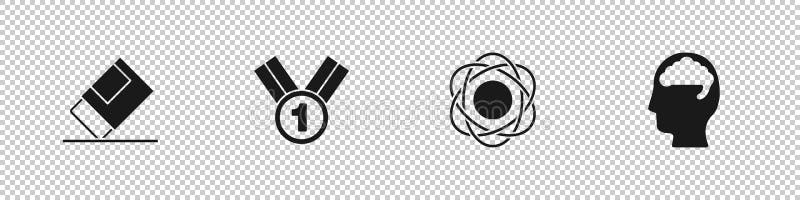 Set Eraser or Rubber, Medal, Atom and Human Brain Icon. Vector Stock ...