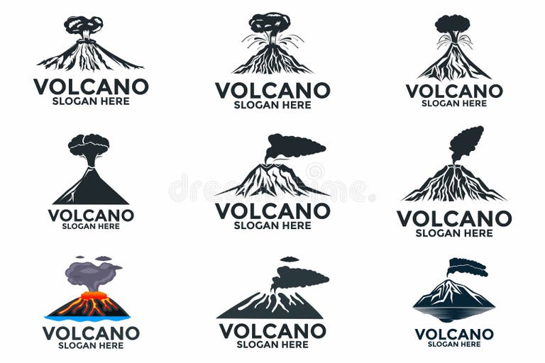 Set of Eruption Volcano Mountain Logo Vector, Mountain Volcano Logo ...