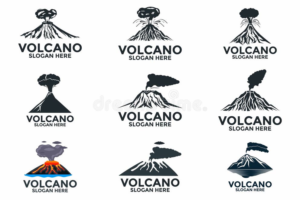 Set of Eruption Volcano Mountain Logo Vector, Mountain Volcano Logo ...