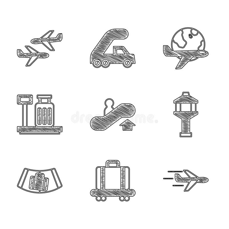 Set Escalator Up, Conveyor Belt with Suitcase, Plane, Airport Control ... Set Escalator Up, Conveyor Belt with Suitcase, Plane, Airport Control ...