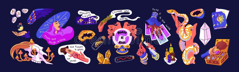 Set of Esoteric Items, Mystic Tools of Witchcraft. Different Witches ...