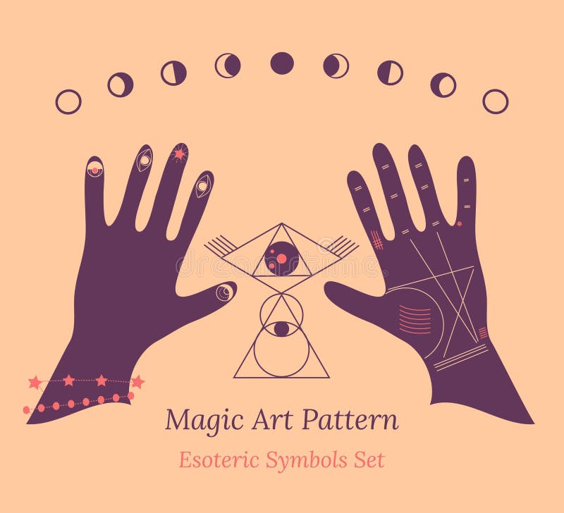 Set of Esoteric Symbols for Fortune Telling by Hand. Illustration of ...