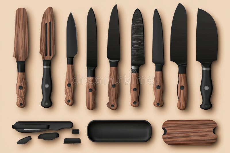 A Set of Essential Kitchen Knife Icons in Realistic 3D Style Has Been ...