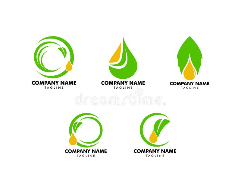 Set of Essential Oil Logo Design, Natural Oil with Fresh Herbs Vector ...