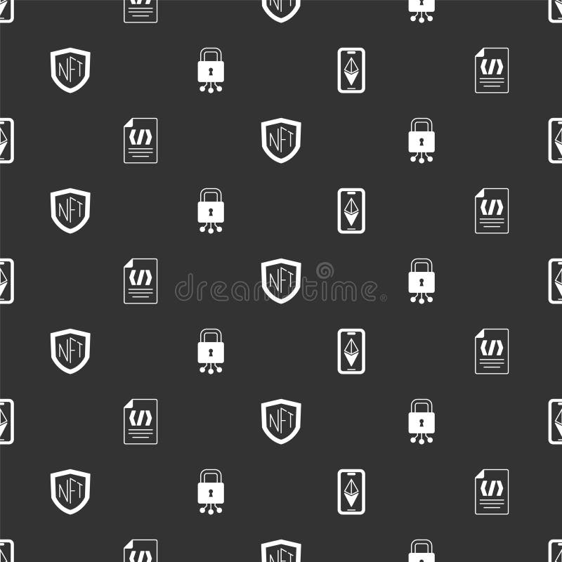Set Ethereum ETH, Binary Code, NFT Shield and Cyber Security on Seamless Pattern. Vector Stock ...