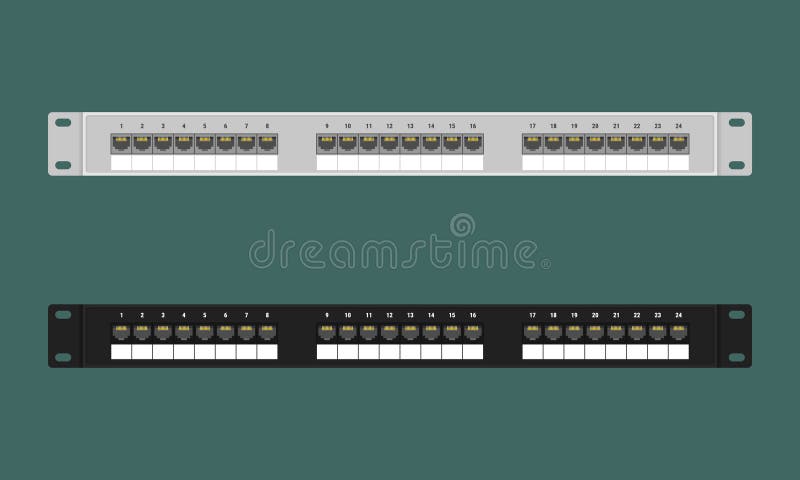 24 Ethernet Ports Patch Panel Set Stock Illustration - Illustration of ...