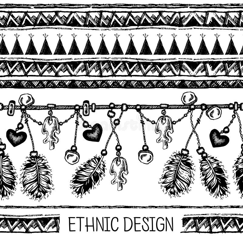 Set of Ethnic Feathers. Ethnic Seamless Pattern in Native Style ...