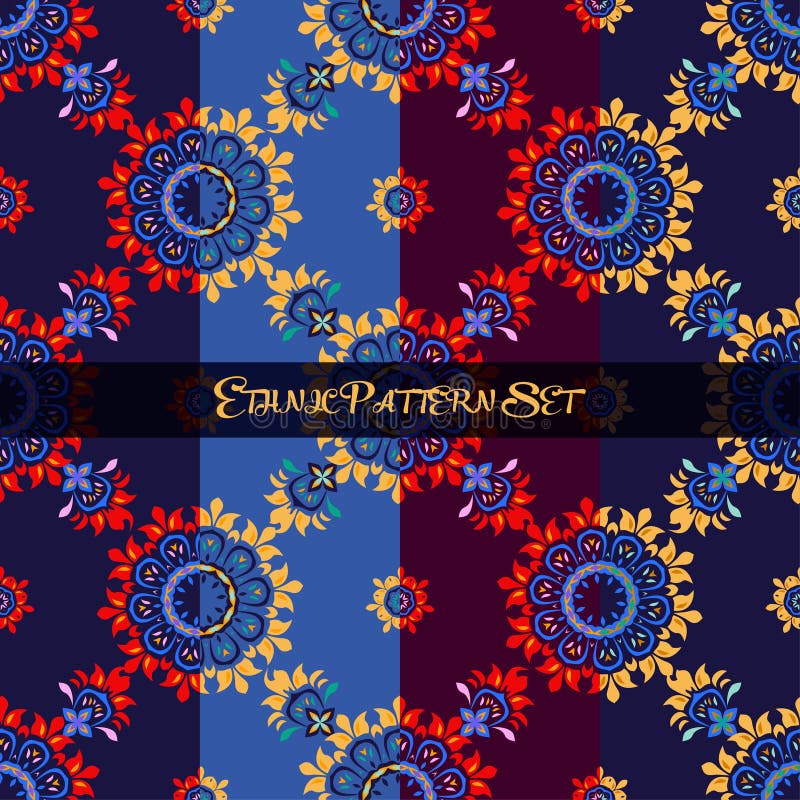 Set of Ethnic Seamless Patterns Stock Illustration - Illustration of ...