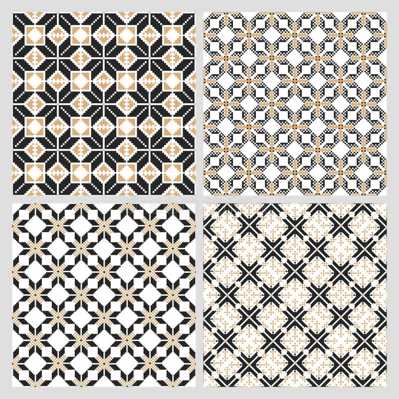 Set of Ethnic Seamless Patterns. Geometric Abstract Two-color Patterns Ethnic Motifs Stock ...