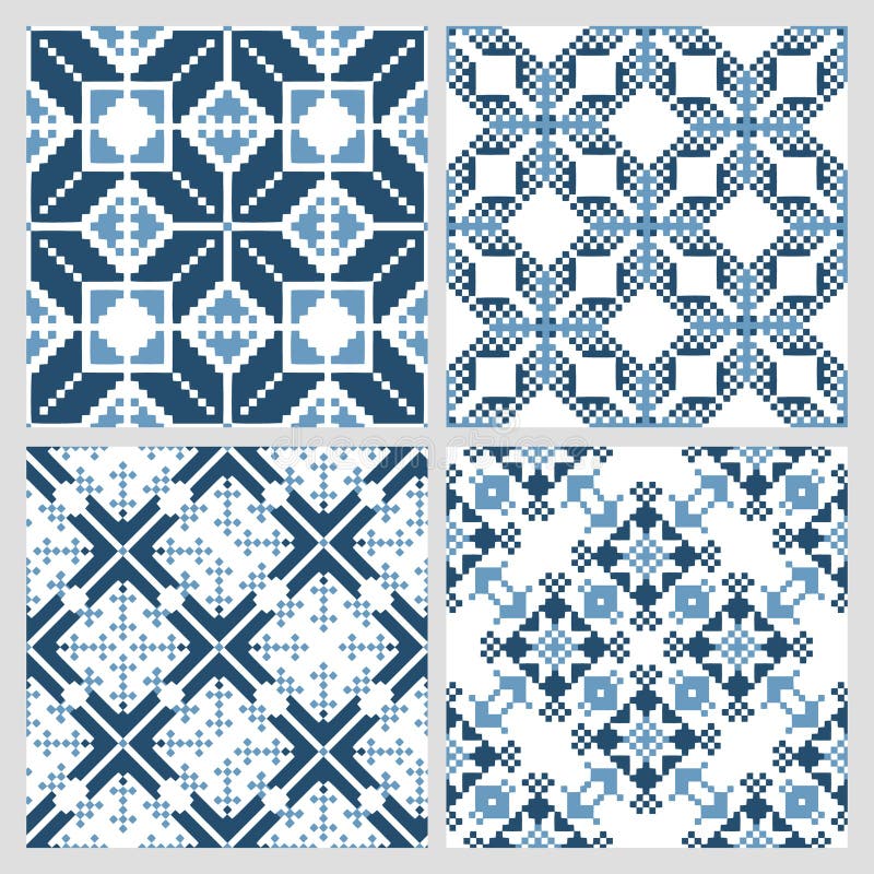 Set of Ethnic Seamless Patterns. Geometric Abstract Two-color Patterns Ethnic Motifs Stock ...