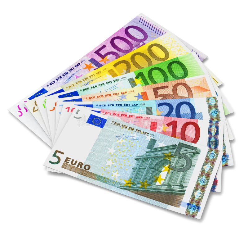 Set of Euro Banknotes and Coins Stock Image - Image of exchange, heap ...