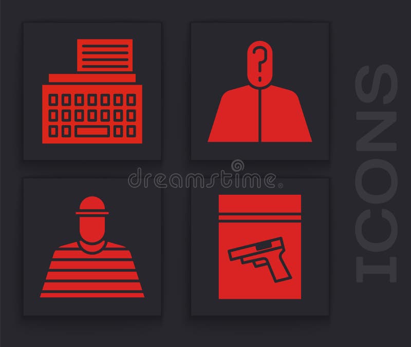 Set Evidence Bag and Pistol or Gun, Retro Typewriter, Anonymous with ...