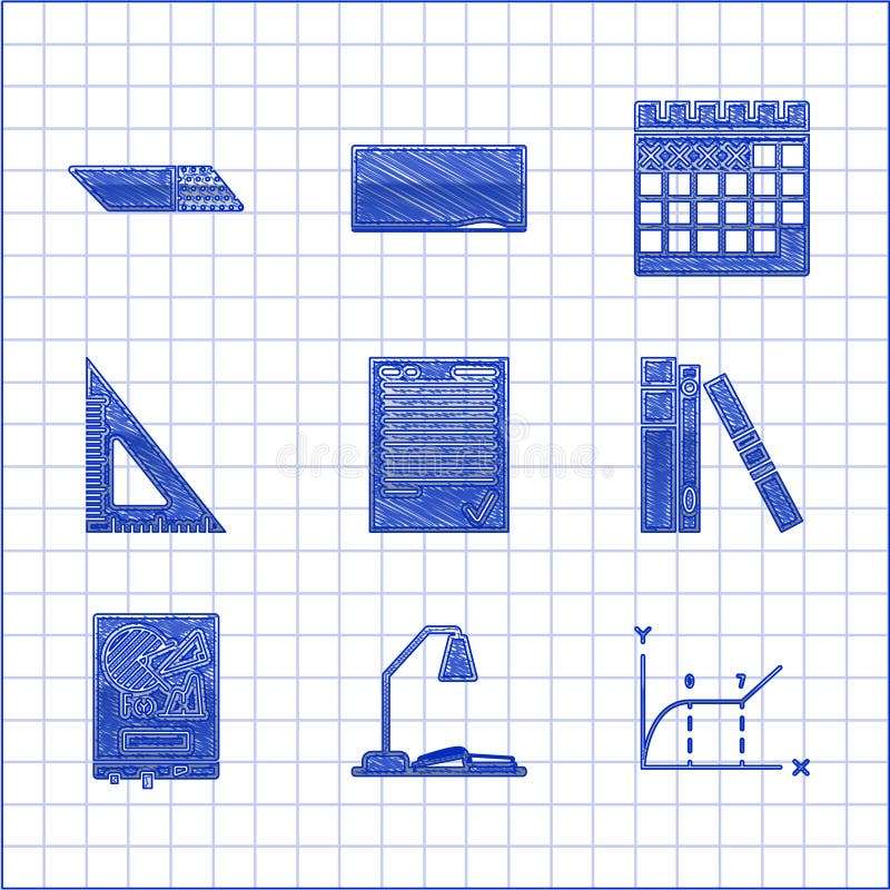 Set Exam Sheet with Check Mark, Workplace Table Lamp and Open Book, Pie ...