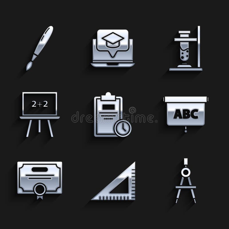 Set Exam Sheet with Clock, Triangular Ruler, Drawing Compass ...