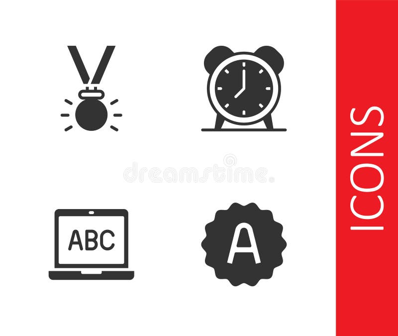 Set Exam Sheet with a Plus Grade, Medal, Laptop and Alarm Clock Icon ...